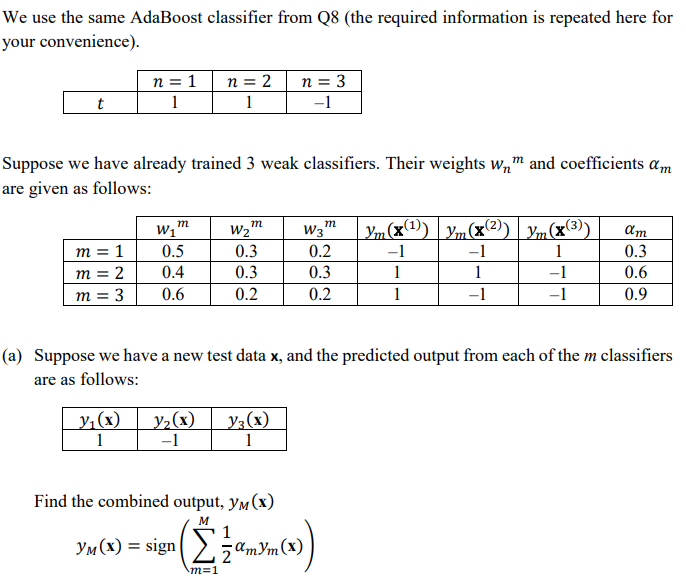 We use the same AdaBoost classifier from Q8 (the | Chegg.com