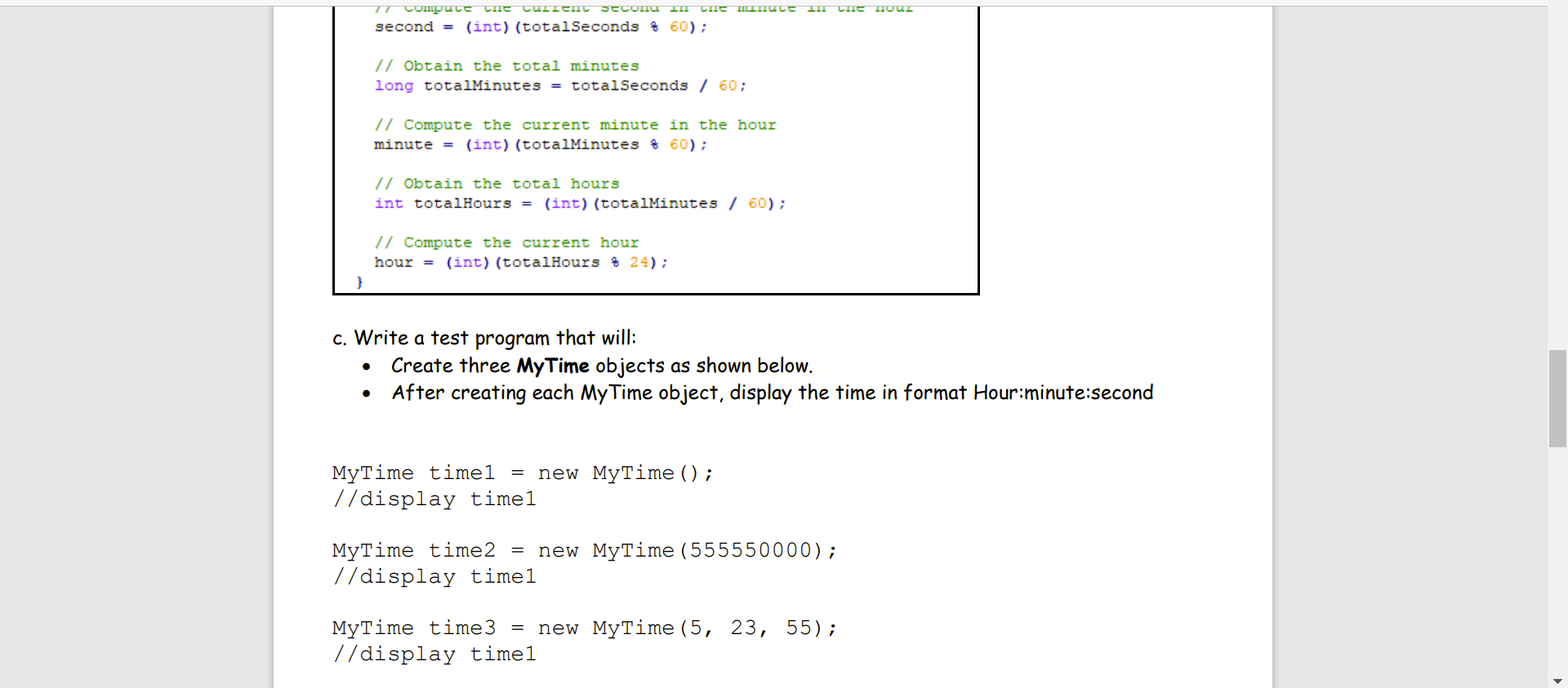Solved a. Using UML notation, design a class called MyTime | Chegg.com