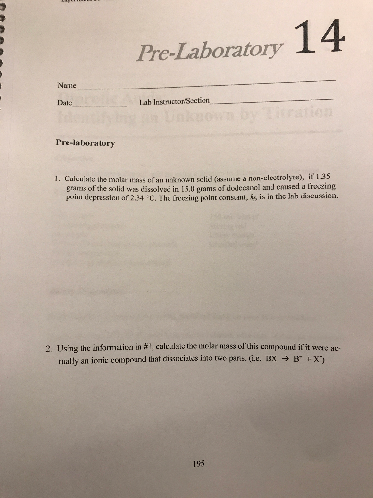 Solved Pre-Laboratory Name Date Lab Instructor/Section | Chegg.com