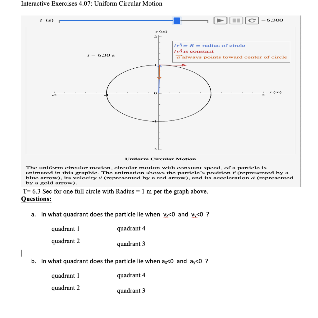 Solved Interactive Exercises 4.07: Uniform Circular Motion 1 | Chegg.com