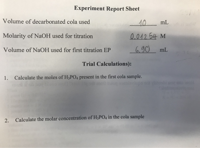 Solved Experiment Report Sheet Volume of decarbonated cola | Chegg.com