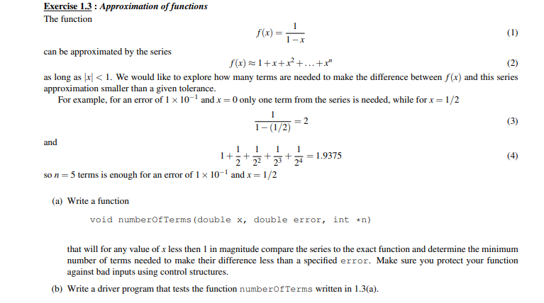 Solved Exercise 1.3 : Approximation of functions The | Chegg.com