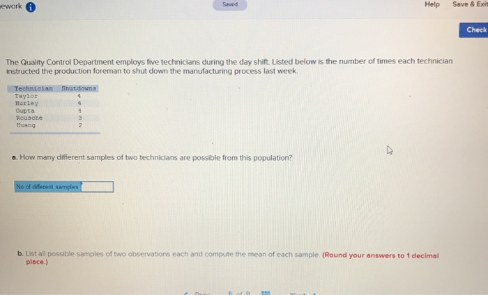 Solved ework Help Save & Exit Saved Check The Quality | Chegg.com