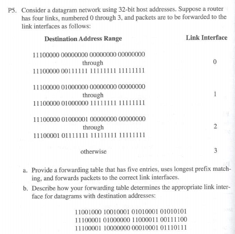 P5. Consider a datagram network using 32-bit host | Chegg.com