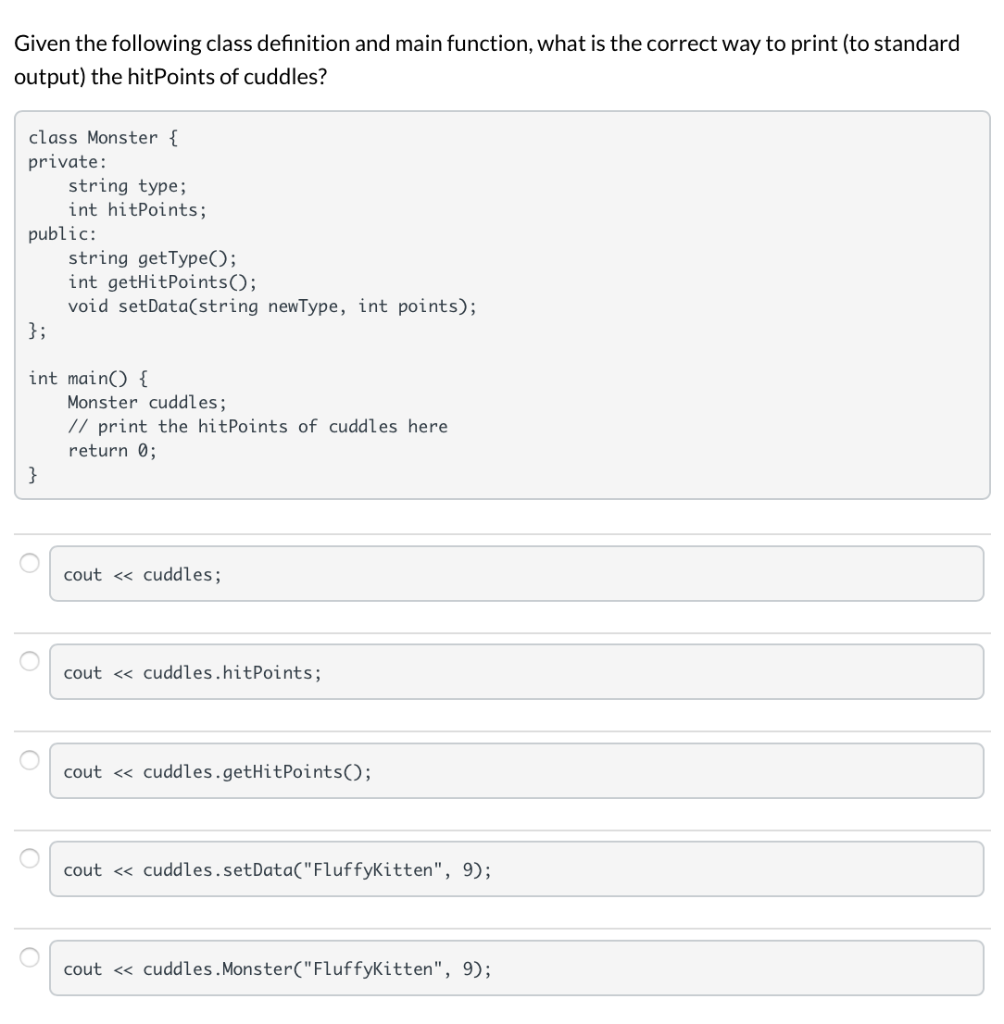Solved Given the following class definition and main | Chegg.com