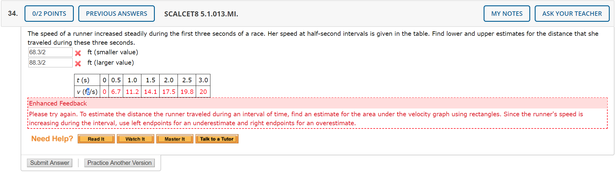 Solved 34. 0/2 POINTS PREVIOUS ANSWERS SCALCET8 5.1.013.MI. | Chegg.com