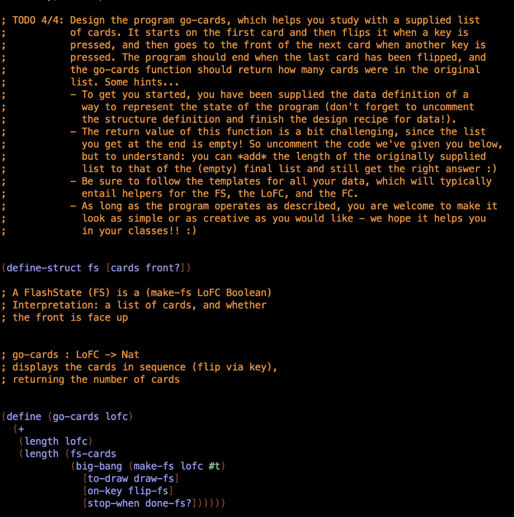TODO 4/4: Design the program go-cards, which helps | Chegg.com