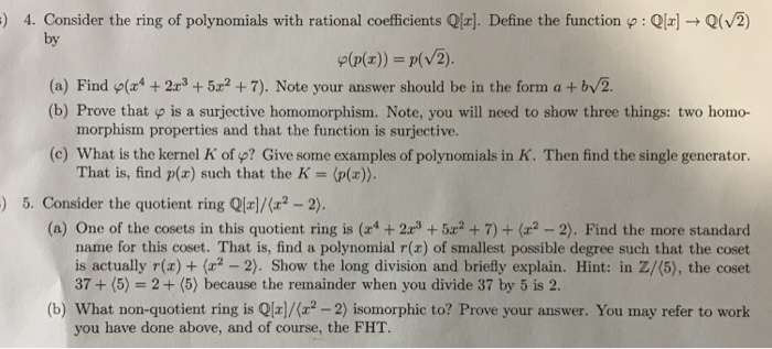 Solved ) 4. Consider the ring of polynomials with rational | Chegg.com