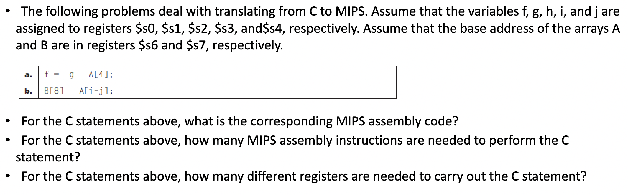 Solved - The following problems deal with translating from C | Chegg.com