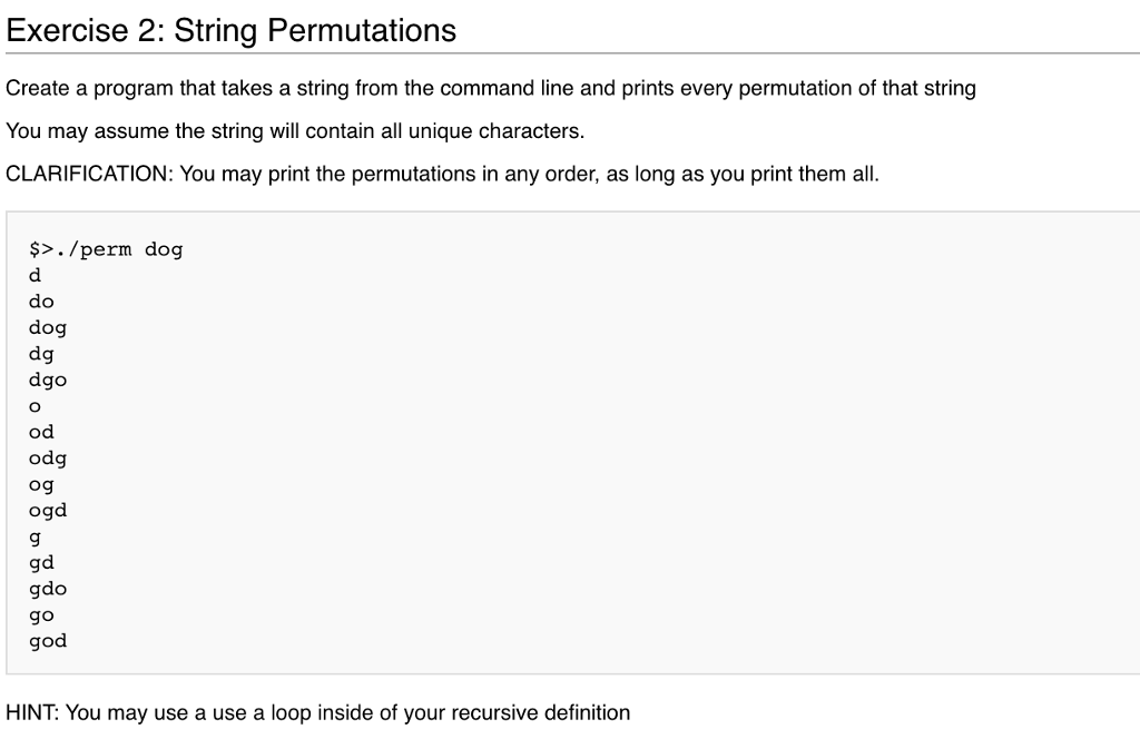 Solved Exercise 2: String Permutations Create a program that | Chegg.com