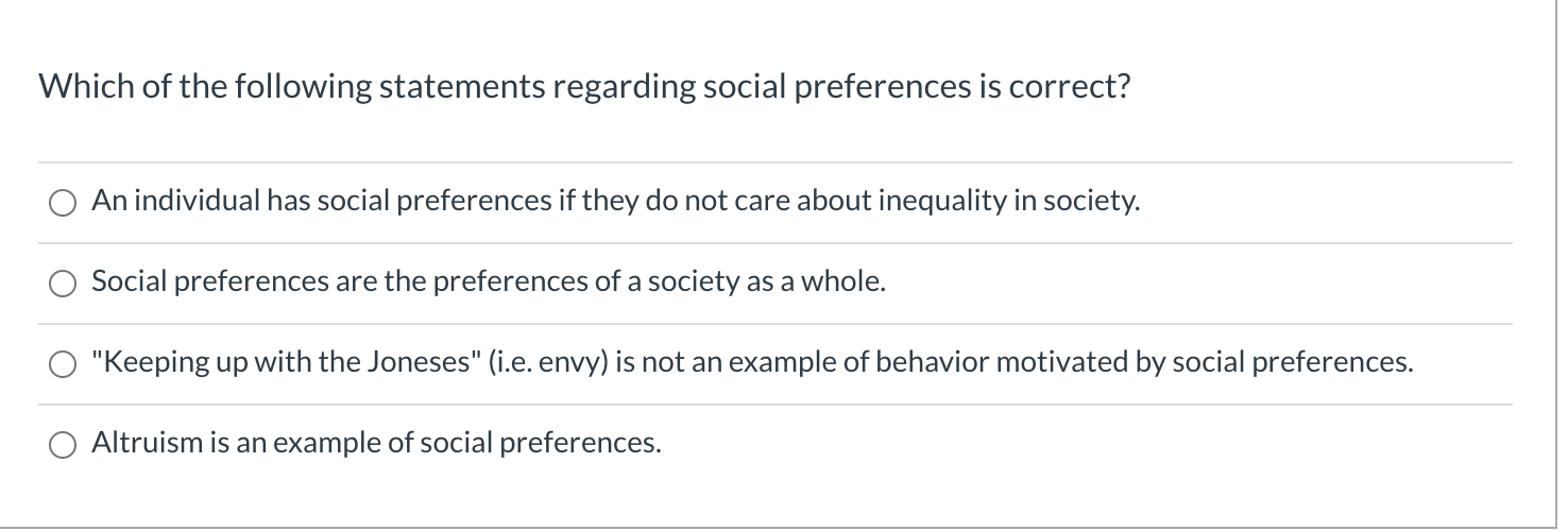 Solved Which of the following statements regarding social | Chegg.com