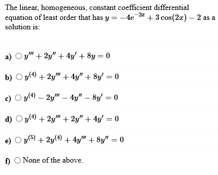 Solved The linear, homogeneous, constant coefficient | Chegg.com