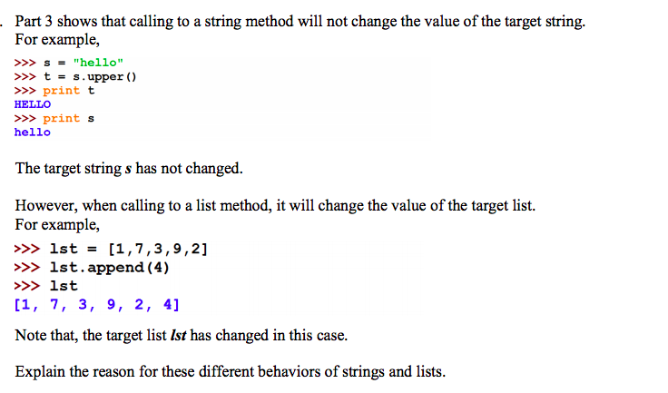 Solved Part 3 shows that calling to a string method will not | Chegg.com