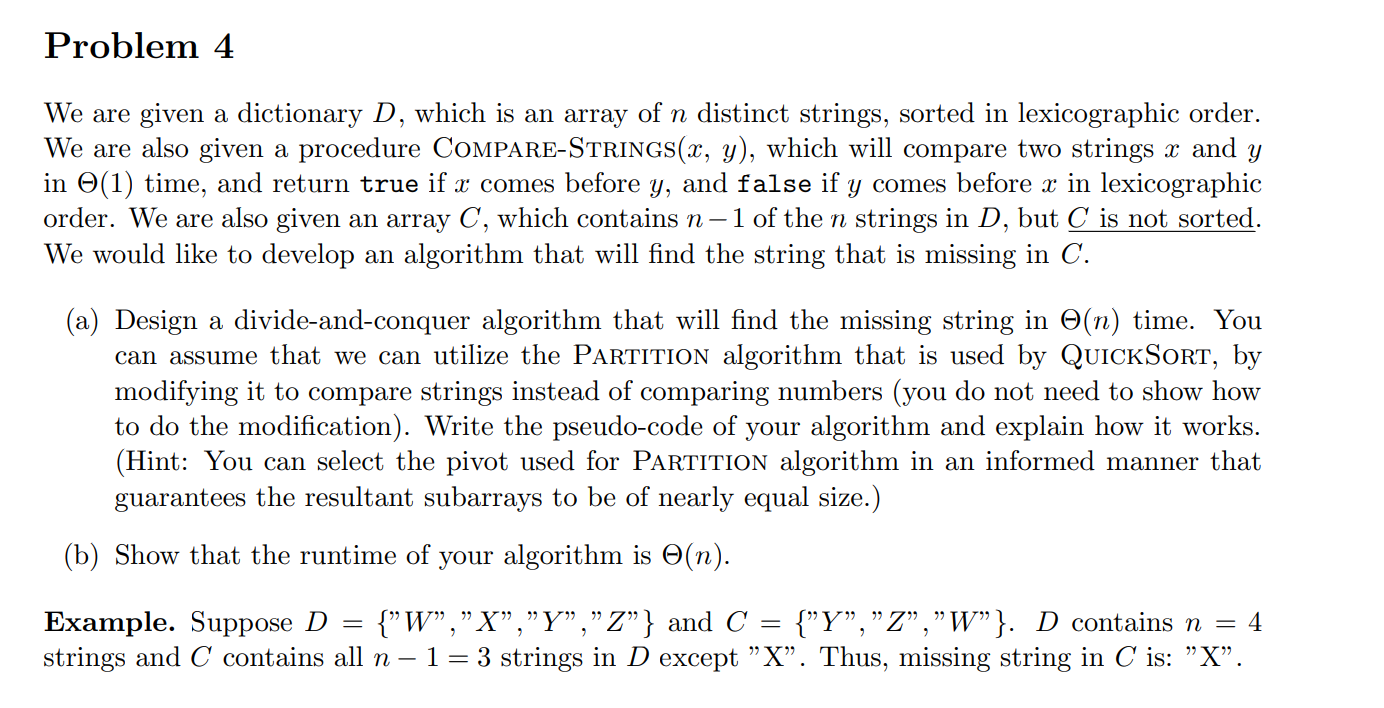 Solved Problem 4 We are given a dictionary D, which is an | Chegg.com