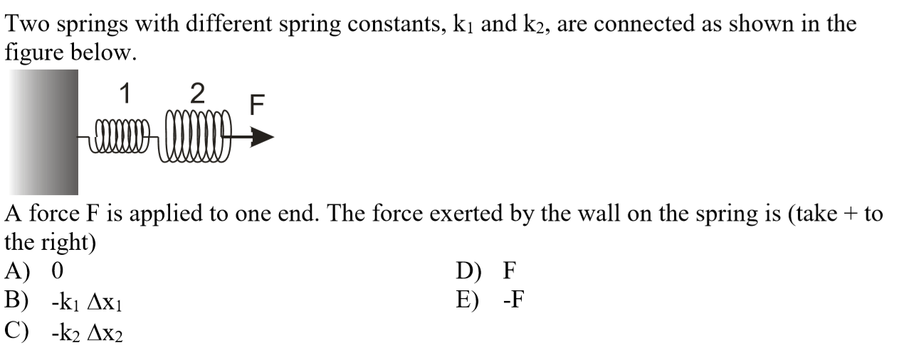 Solved Two Springs With Different Spring Constants K1 And