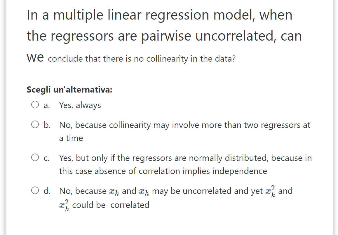 Solved In a multiple linear regression model, when the | Chegg.com