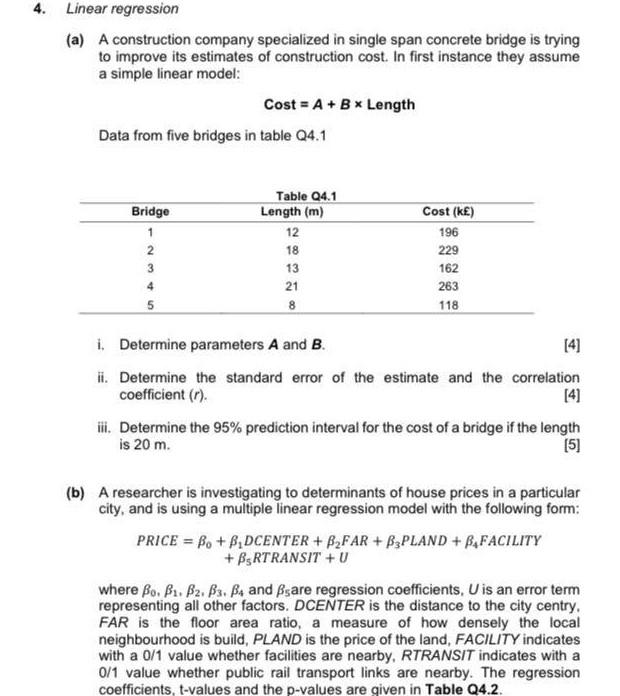 Solved 4. Linear regression (a) A construction company | Chegg.com