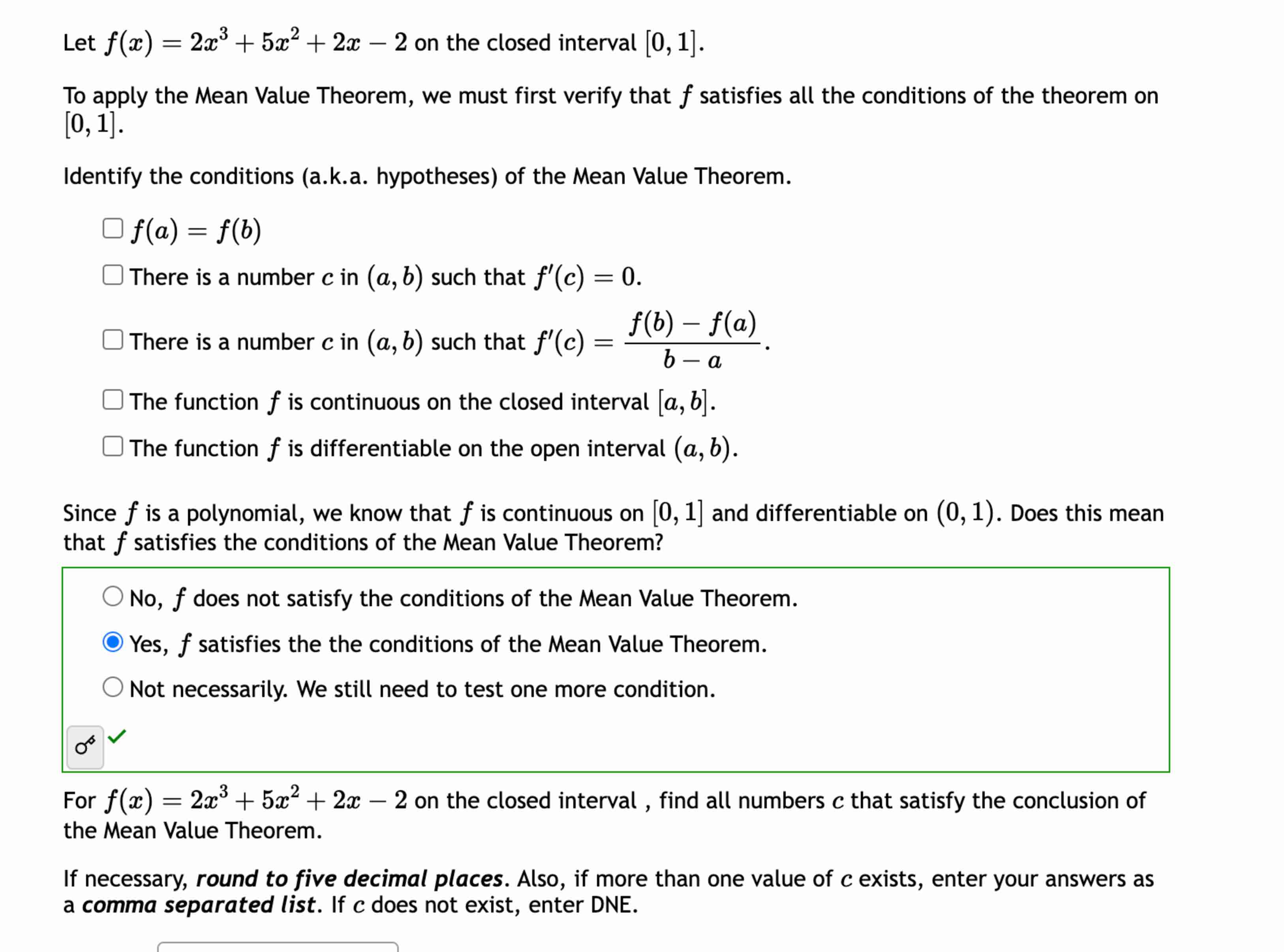 Solved by an EXPERT Let f(x)=2x3+5x2+2x-2 on ﻿the closed interval 0,1.To | Chegg.com