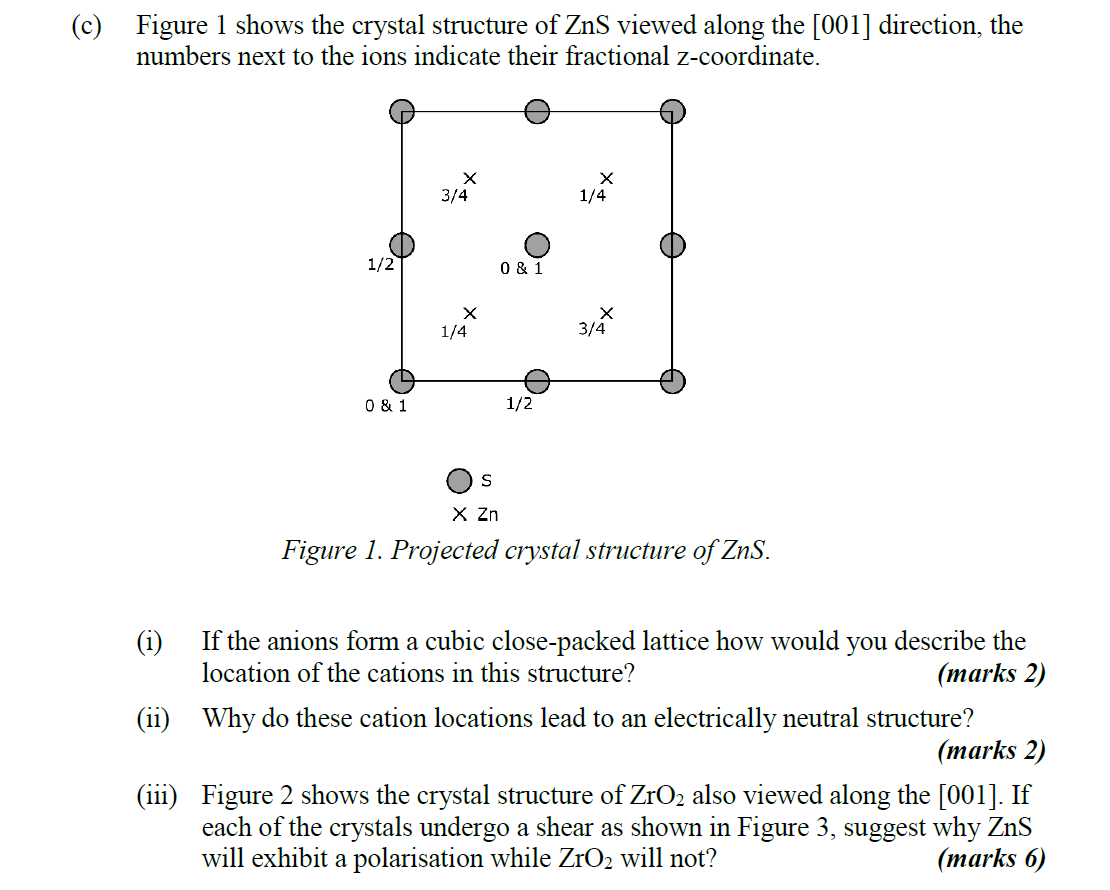(c) Figure 1 shows the crystal structure of ZnS | Chegg.com