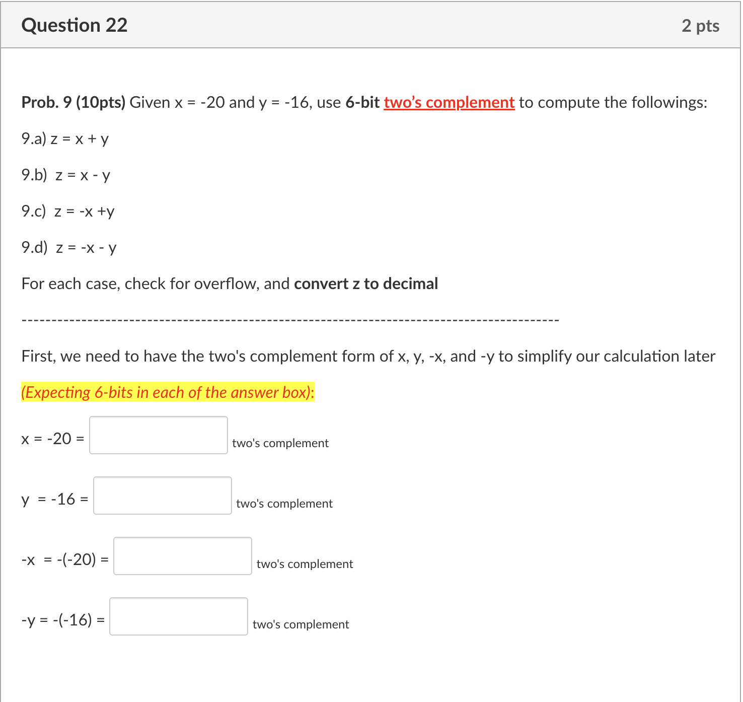 Solved 9.b) z=x−y hint: x−y=x+(−y) z= two's complement | Chegg.com