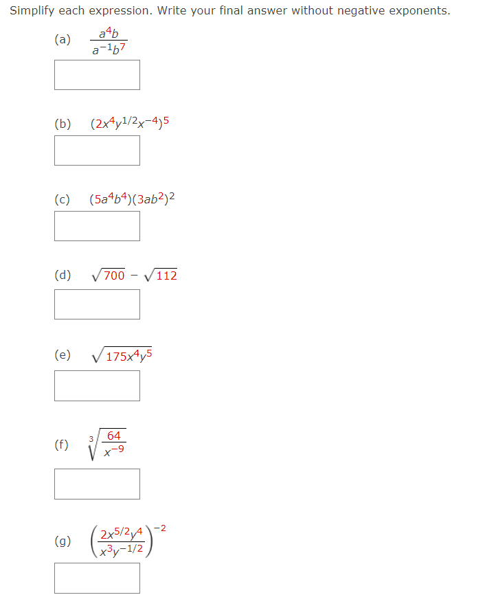 Solved Simplify each expression. Write your final answer | Chegg.com