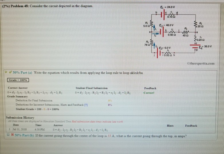 Solved (2%) Problem 48: Consider the circuit depicted in the | Chegg.com