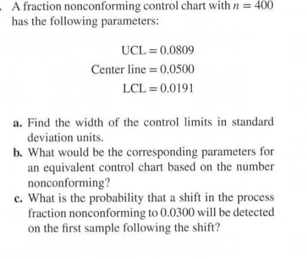 Solved A fraction nonconforming control chart with n=400 has | Chegg.com