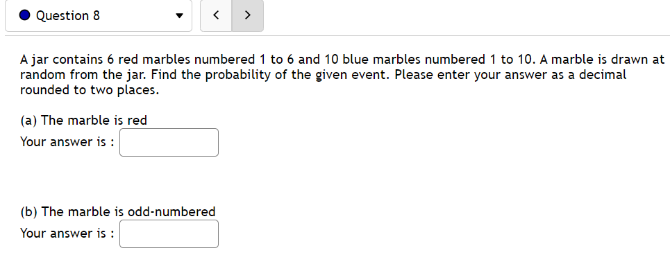 Solved Question 8 > A jar contains 6 red marbles numbered 1 | Chegg.com