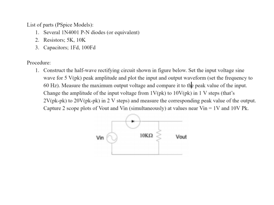 Solved List of parts (PSpice Models): 1. Several 1N4001 P-N | Chegg.com