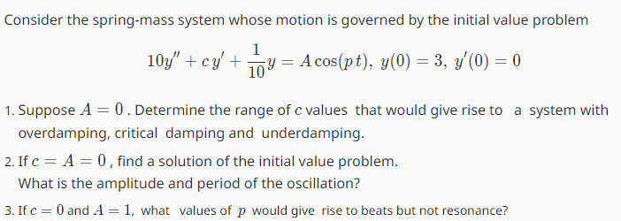 Solved Consider the spring-mass system whose motion is | Chegg.com