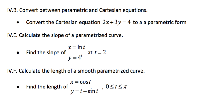Solved IV.B. Convert between parametric and Cartesian | Chegg.com