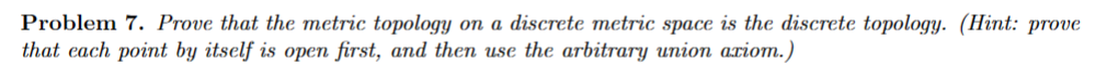 Solved Problem 7. Prove that the metric topology on a | Chegg.com Solved Problem 7. Prove that the metric topology on a | Chegg.com