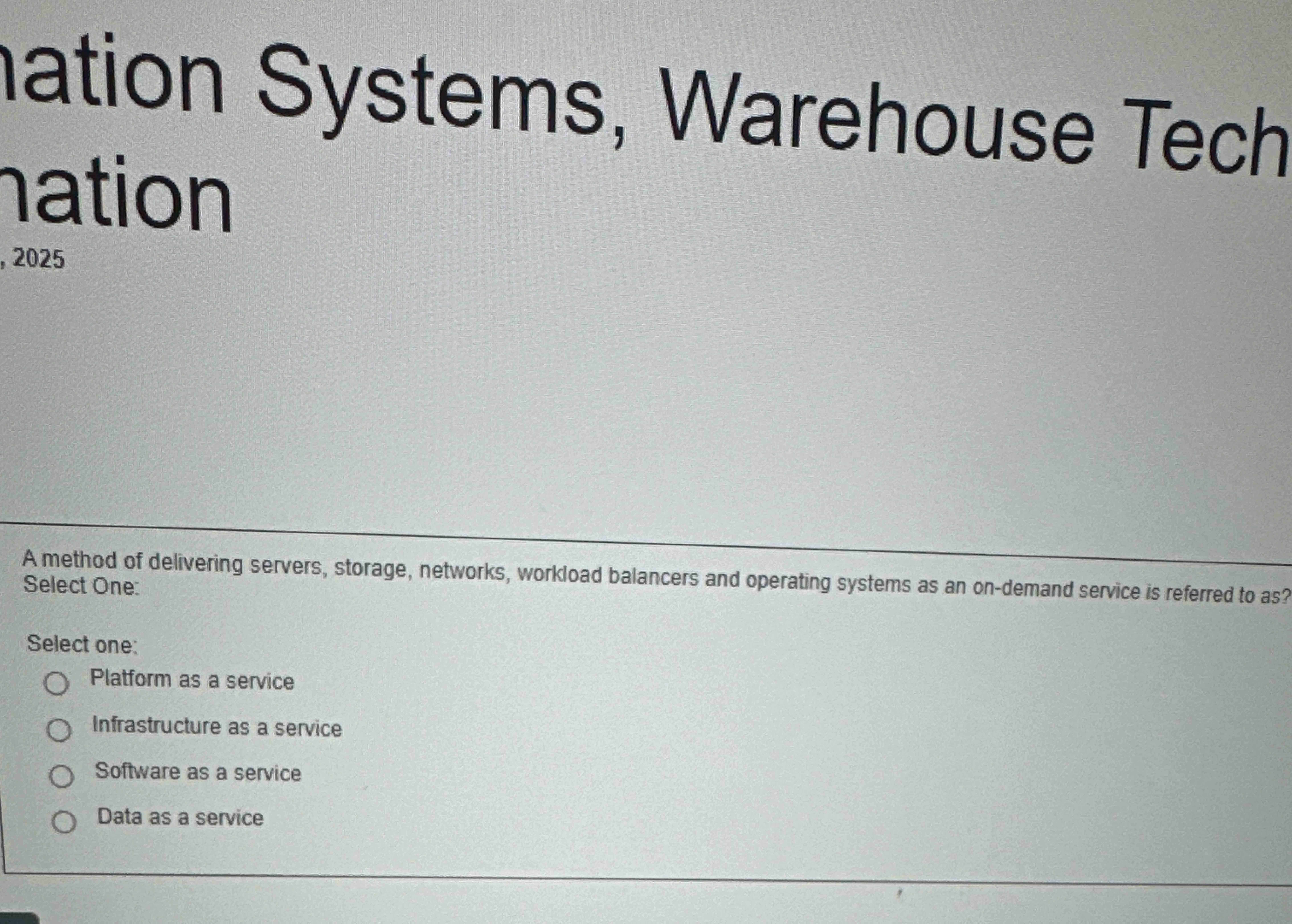 Solved A method of delivering servers, storage, networks, | Chegg.com