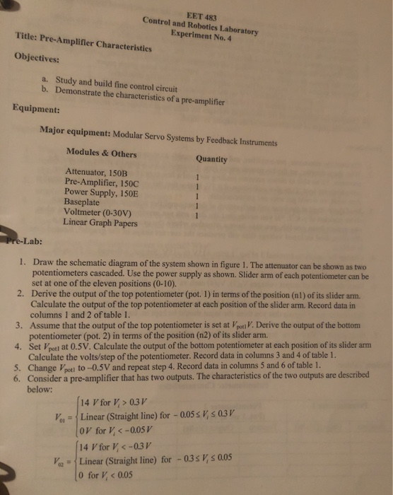 EET 483 Control and Roboties Laboratory Experiment | Chegg.com