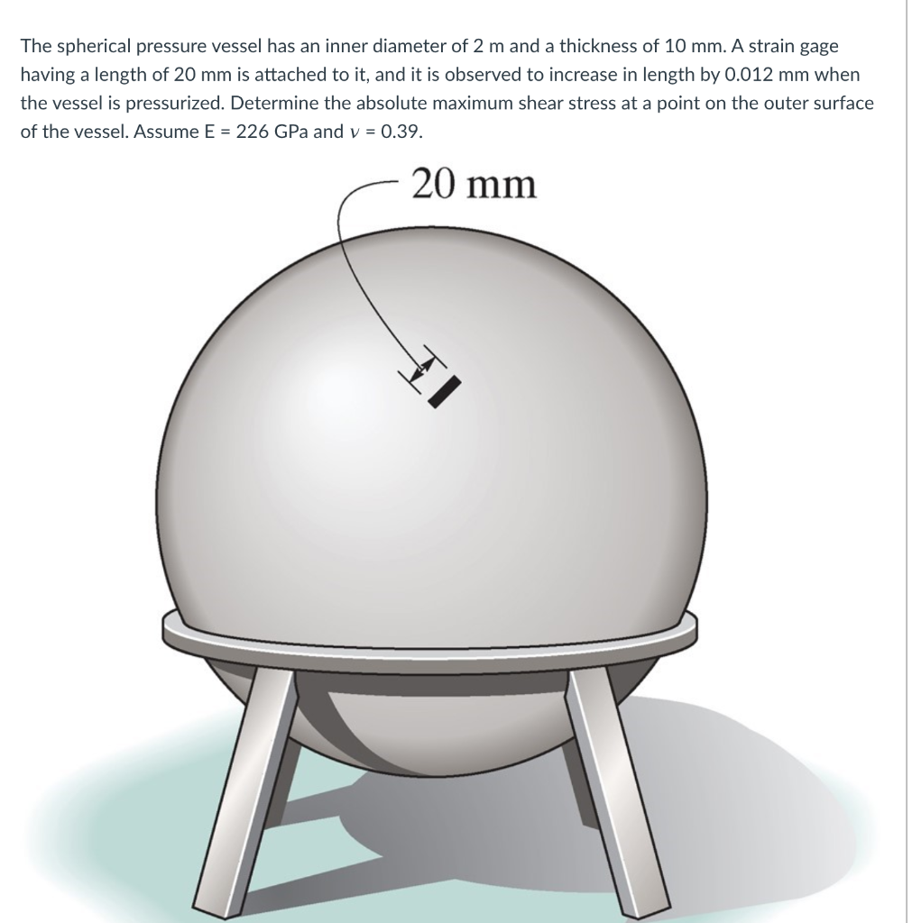 Solved The spherical pressure vessel has an inner diameter | Chegg.com