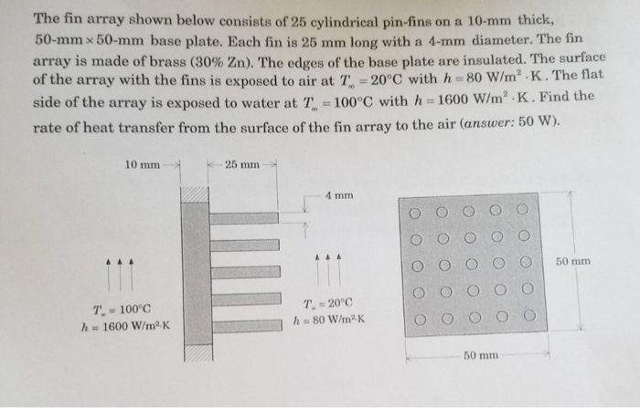 Solved The fin array shown below consists of 25 cylindrical | Chegg.com