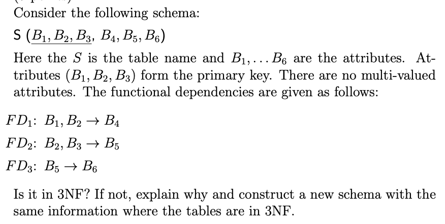 Solved Consider The Following Schema S B1 B2 B3 B4 B5 B6