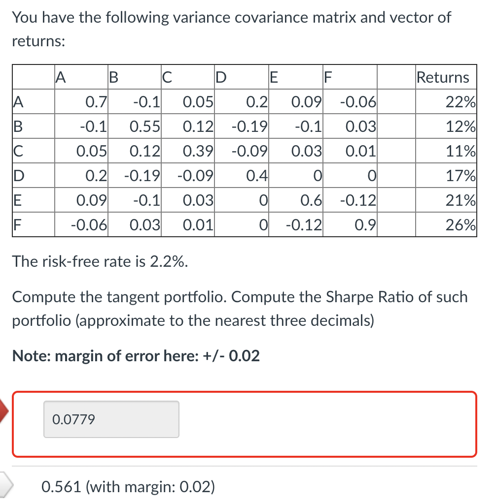 You have the following variance covariance matrix and | Chegg.com