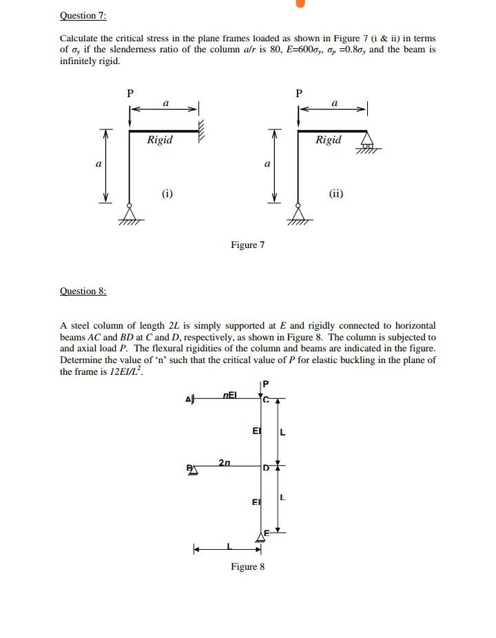 Question 7: Calculate the critical stress in the | Chegg.com