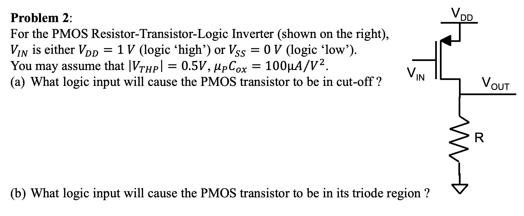 Solved VOD Problem 2: For the PMOS Resistor-Transistor-Logic | Chegg.com