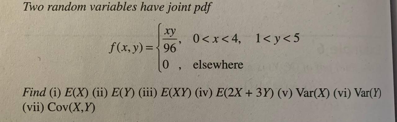 Solved Two random variables have joint pdf f(x,y)={96xy,0,0 | Chegg.com