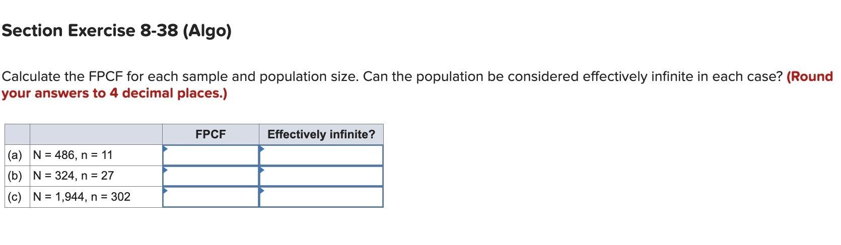Solved Calculate the FPCF for each sample and population | Chegg.com