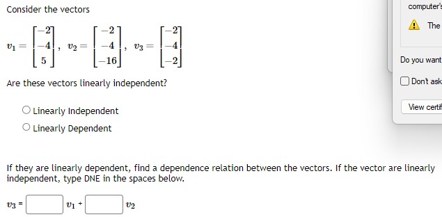 Solved Consider the vectors | Chegg.com