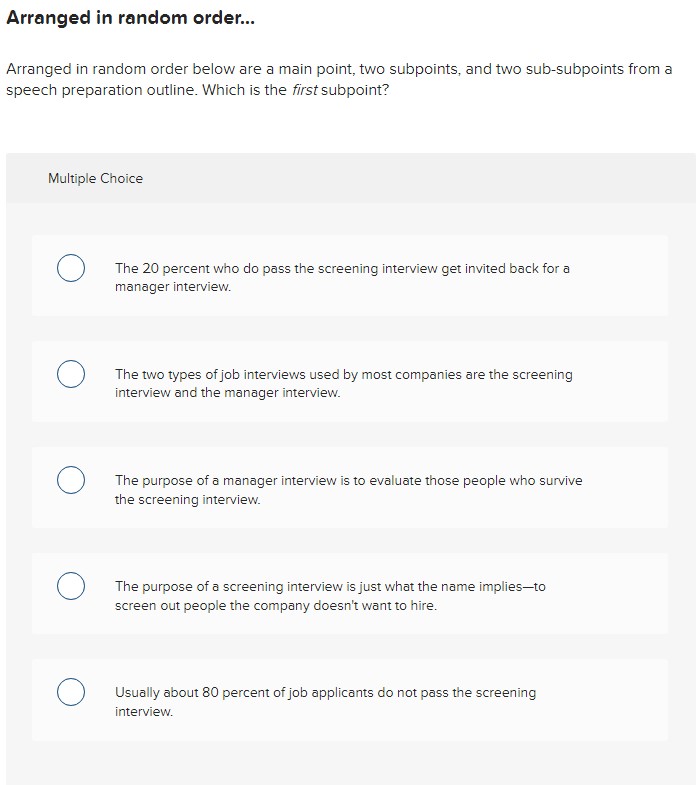 Arranged in random order below are a main point, two | Chegg.com