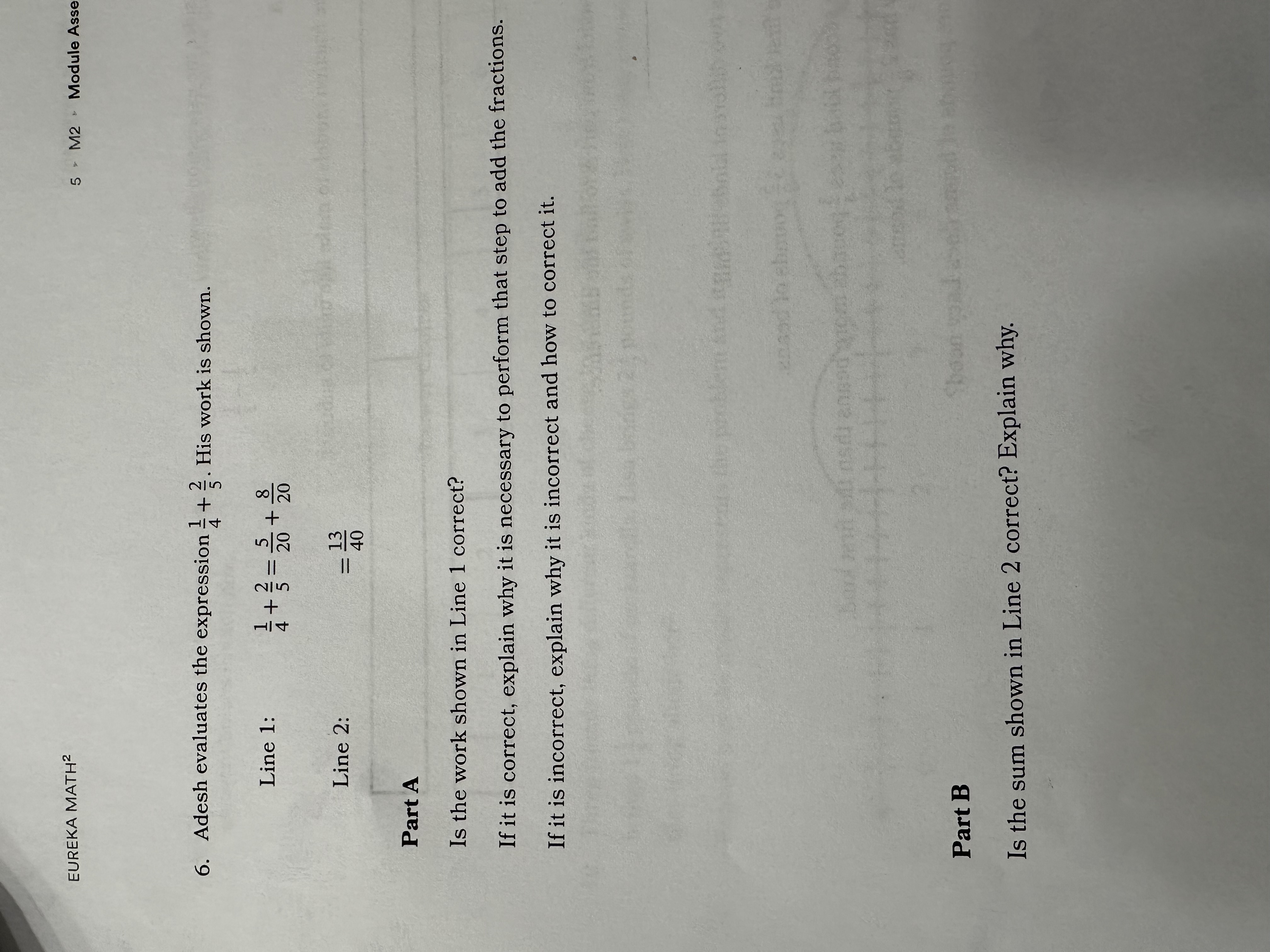 Solved EUREKA MATH 2 5= M2 Module Asse 6. Adesh evaluates | Chegg.com