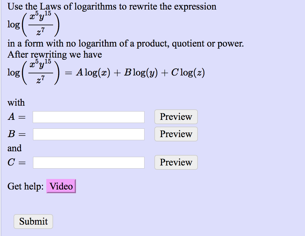 Solved Use the Laws of logarithms to rewrite the expression | Chegg.com