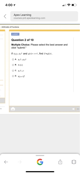 Solved 4:00イ Apex Learning courses-prd.apexlearning.com | Chegg.com