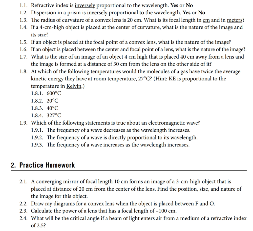 Solved 1.1. Refractive index is inversely proportional to | Chegg.com