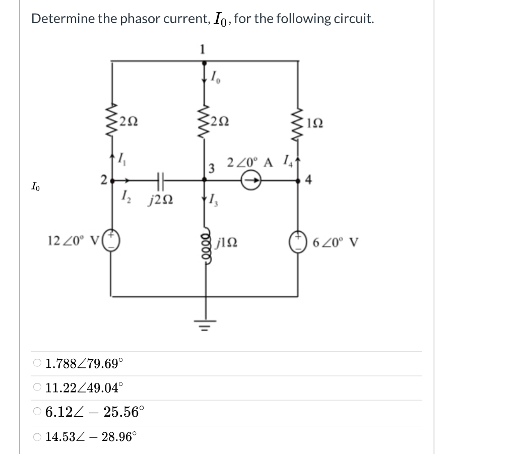 Solved Determine the phasor current, Io, for the following | Chegg.com