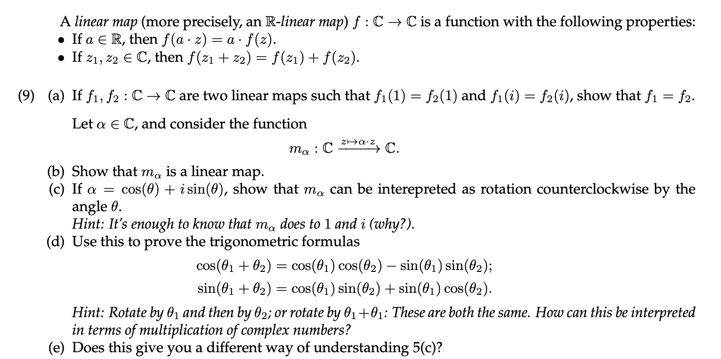 Solved A linear map (more precisely, an R-linear map) f :C → | Chegg.com